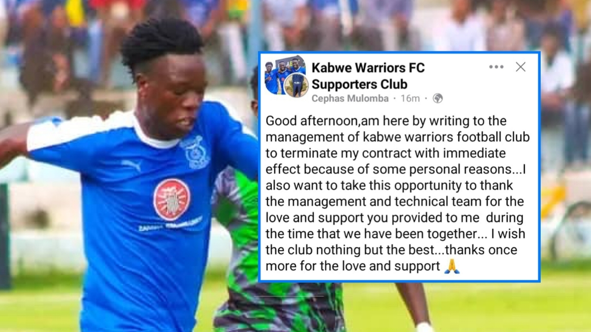 Kabwe Warriors FC striker terminates his contract on Facebook ? - Bolanews